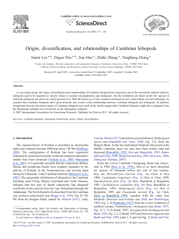 (PDF) Origin, diversification, and relationships of Cambrian lobopods