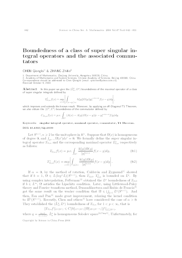Pdf Boundedness Of A Class Of Super Singular Integral Operators And
