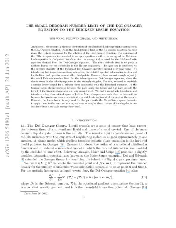 (PDF) The small Deborah number limit of the Doi-Onsager equation to the ...