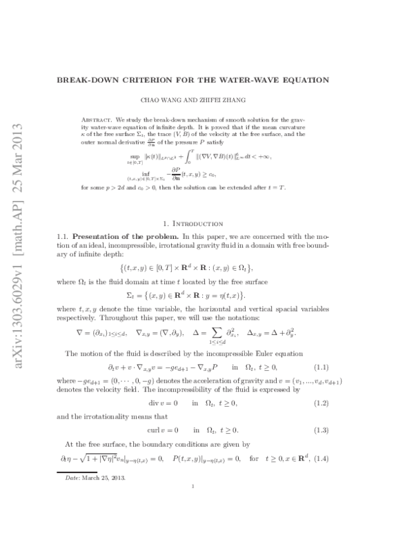(PDF) Break-down criterion for the water-wave equation | Zhifei Zhang ...