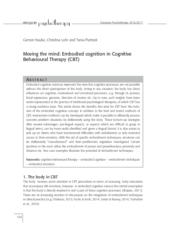 (PDF) Moving the mind: Embodied cognition in Cognitive Behavioural Therapy (CBT
