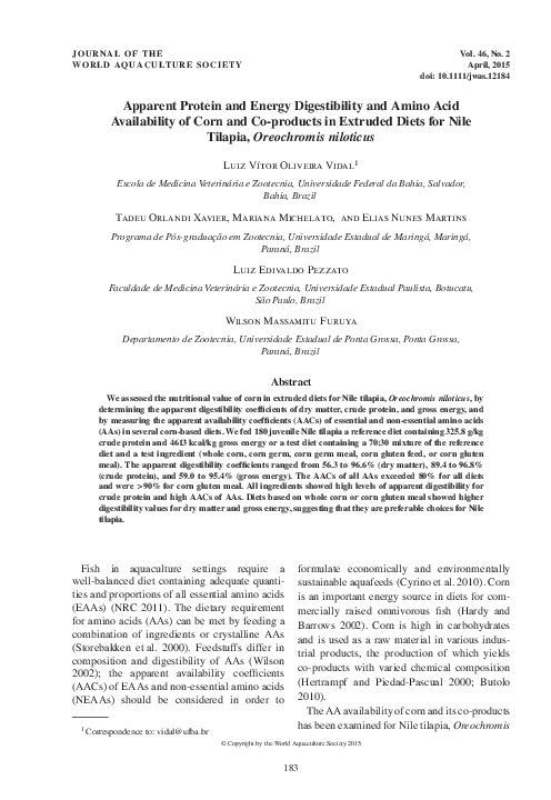 (PDF) Apparent Protein and Energy Digestibility and Amino Acid ...