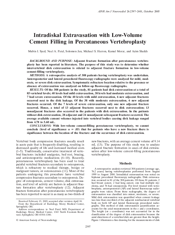 (PDF) Intradiskal extravasation with low-volume cement filling in ...