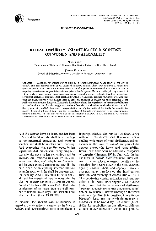 (PDF) Ritual impurity and religious discourse on women and nationality