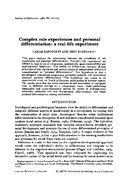(PDF) Complex role experiences and personal differentiation: a real ...