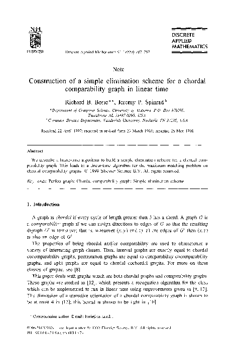 Pdf Construction Of A Simple Elimination Scheme For A Chordal Comparability Graph In Linear Time