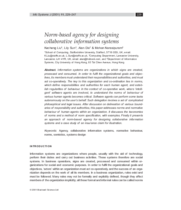 (PDF) Norm‐based agency for designing collaborative information systems