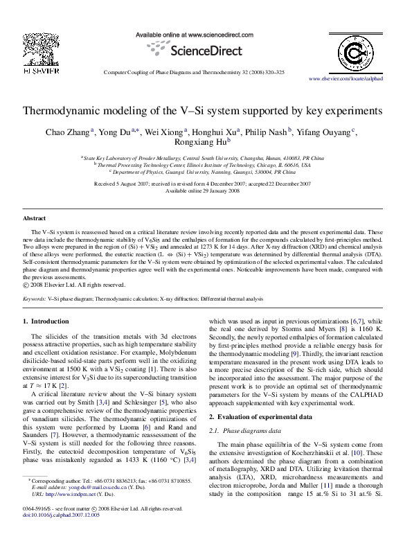 (PDF) Thermodynamic modeling of the V–Si system supported by key ...
