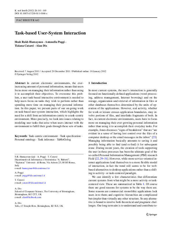 (PDF) Task-based User-System Interaction