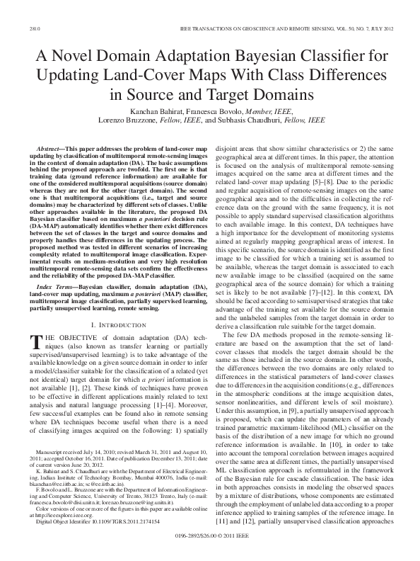 Pdf A Novel Domain Adaptation Bayesian Classifier For Updating Land