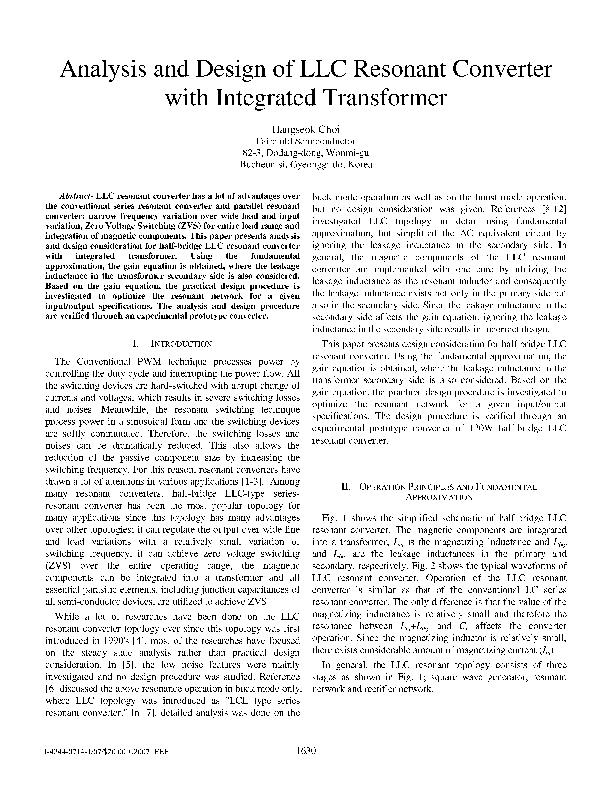 (PDF) Analysis and Design of LLC Resonant Converter with Integrated Transformer