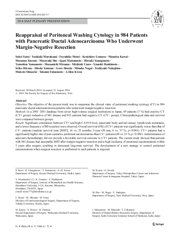 (PDF) Reappraisal of peritoneal washing cytology in 984 patients with ...