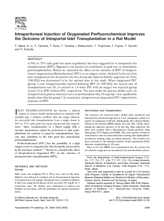 (PDF) Intraperitoneal Injection of Oxygenated Perfluorochemical ...