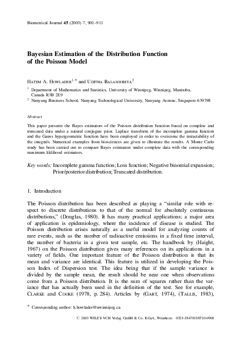 Pdf Bayesian Estimation Of The Distribution Function Of The Poisson Model