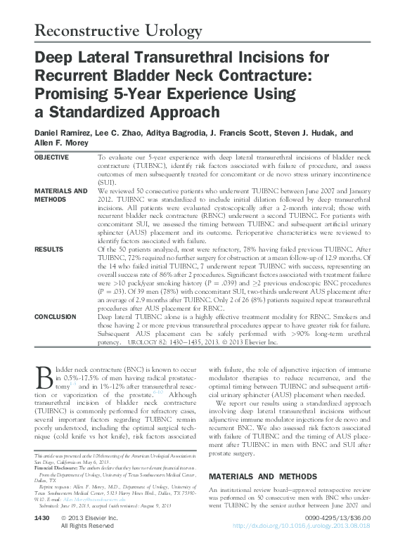 (PDF) Deep lateral transurethral incisions for recurrent bladder neck ...
