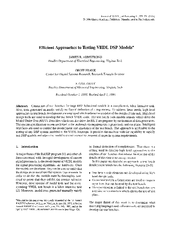 (PDF) Efficient approaches to testing VHDL DSP models