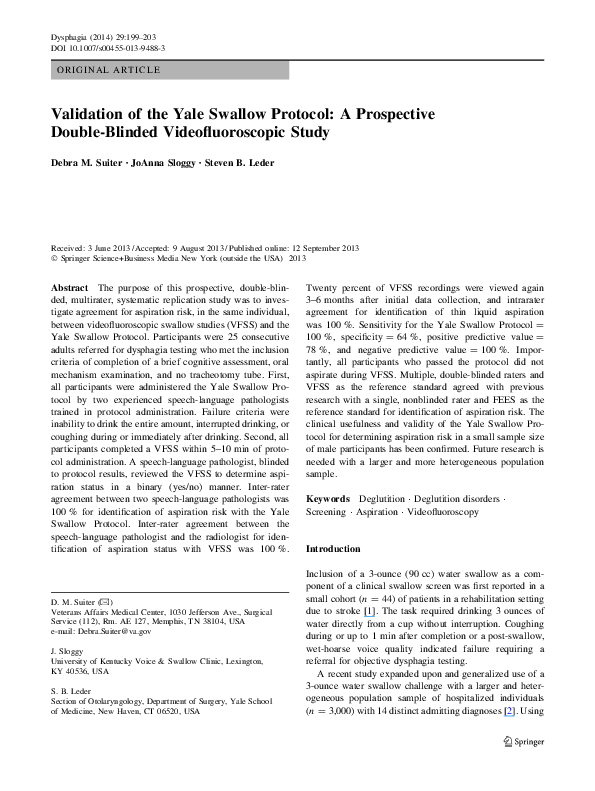 (PDF) Validation of the Yale Swallow Protocol: A Prospective Double ...