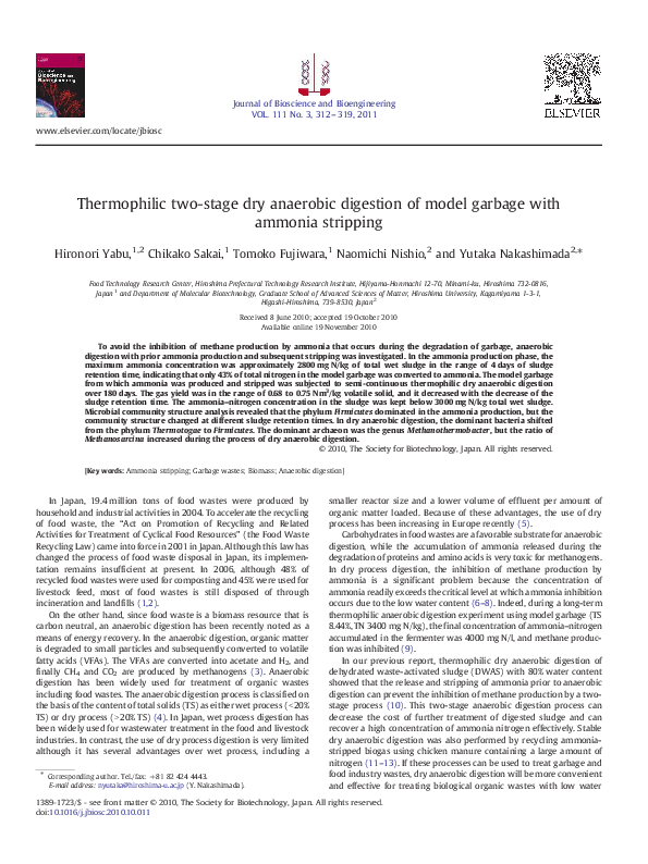 (PDF) Thermophilic two-stage dry anaerobic digestion of model garbage ...