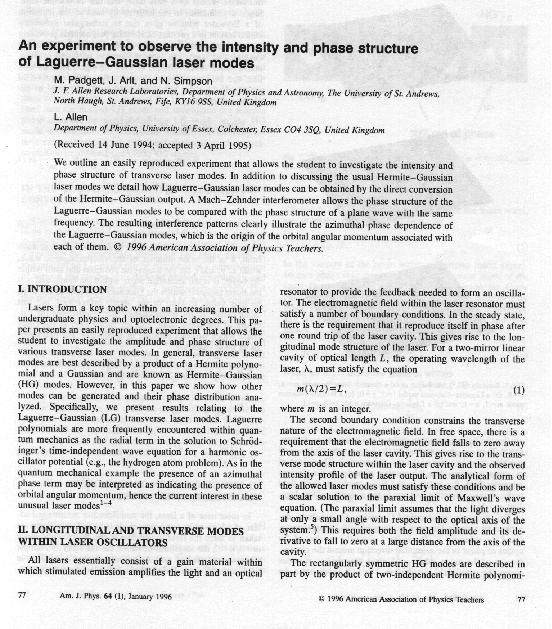 Pdf An Experiment To Observe The Intensity And Phase Structure Of