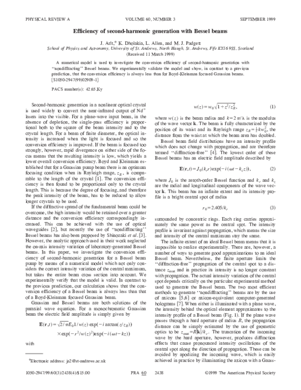 (PDF) Efficiency of second-harmonic generation with Bessel beams