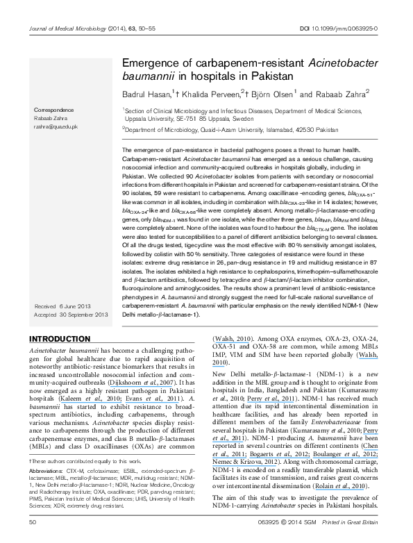 (PDF) Emergence of carbapenem-resistant Acinetobacter baumannii as the major cause of ventilator ...