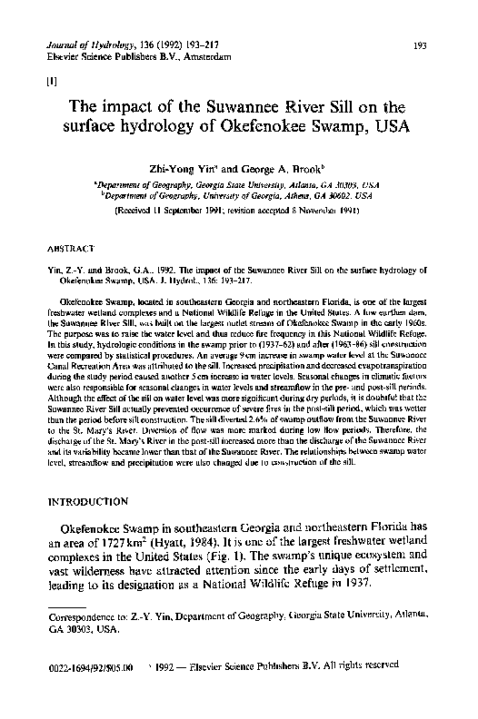 (PDF) The impact of the Suwannee River Sill on the surface hydrology of ...