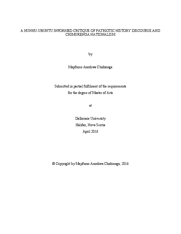 (PDF) A Hunhu-Ubuntu Informed Critique of Patriotic History Discourse ...
