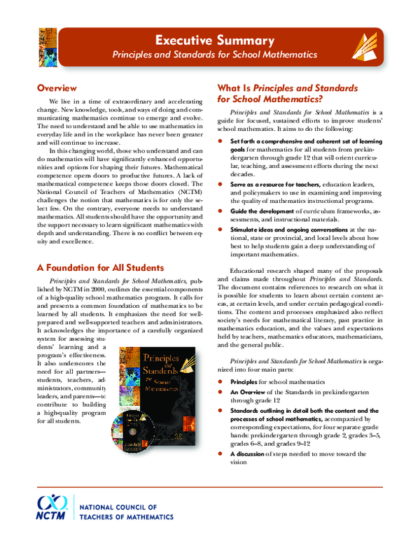 (PDF) Executive Summary Principles and Standards for School Mathematics