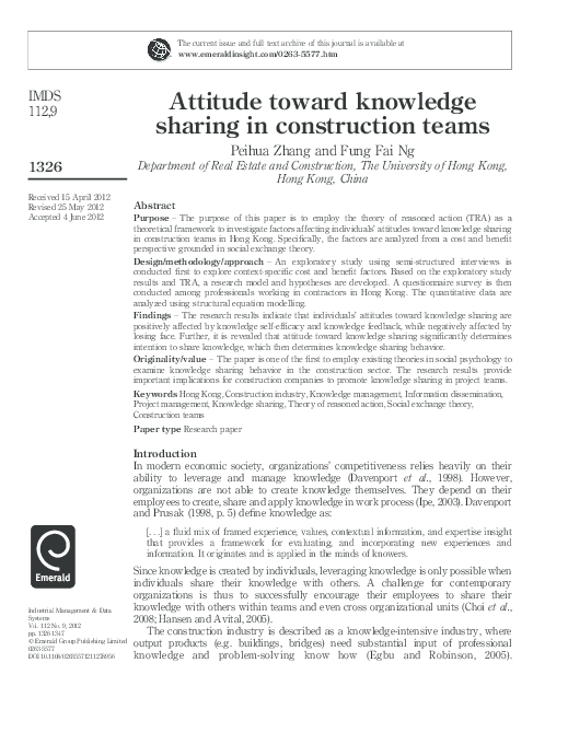 (PDF) Attitude toward knowledge sharing in construction teams