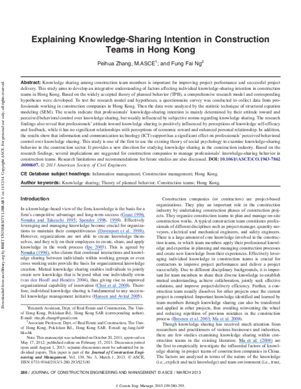 (PDF) Explaining Knowledge-Sharing Intention in Construction Teams in ...