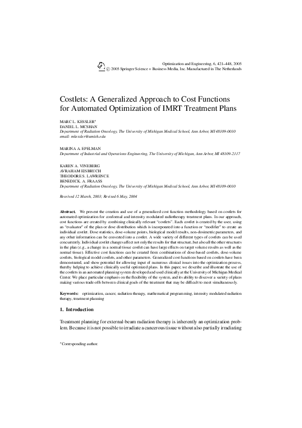 (PDF) Costlets: A Generalized Approach to Cost Functions for Automated ...