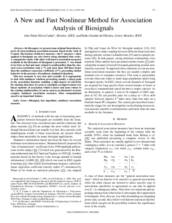 (PDF) Fast Nonlinear Association Analysis of Biosignals