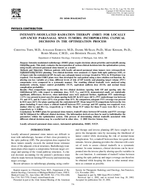 (PDF) Intensity-modulated radiation therapy (IMRT) for locally advanced ...