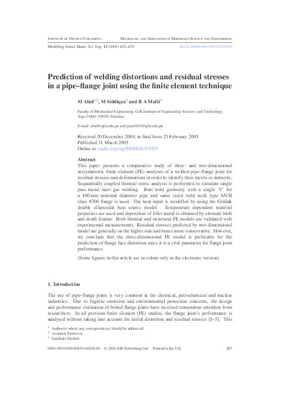 (PDF) Prediction of welding distortions and residual stresses in a pipe–flange joint using the ...