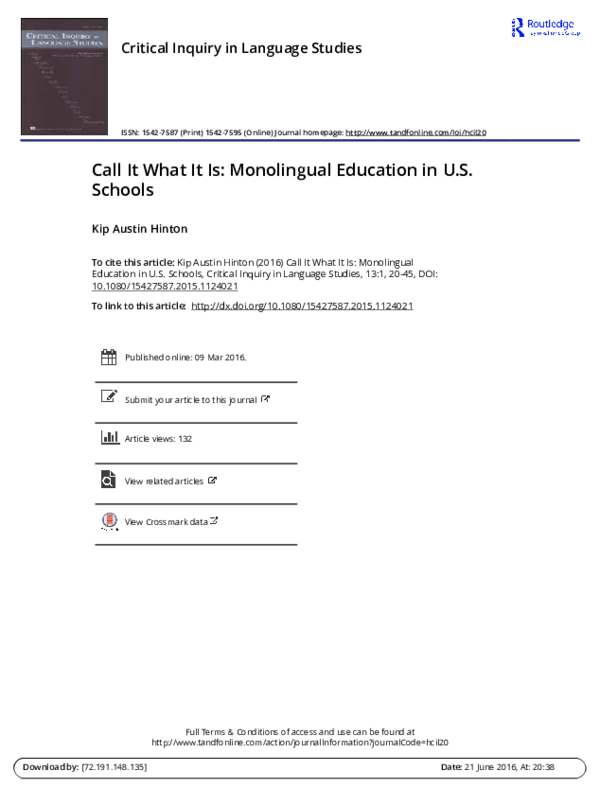 (PDF) Call It What It Is: Monolingual Education in U.S. Schools