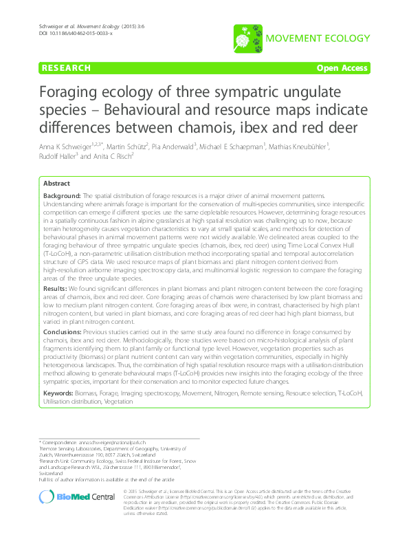(PDF) Foraging ecology of three sympatric ungulate species – behavioural and resource maps ...