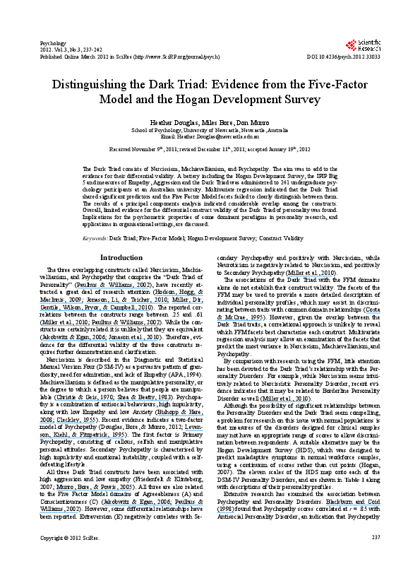 (PDF) Distinguishing the Dark Triad: Evidence from the Five-Factor ...