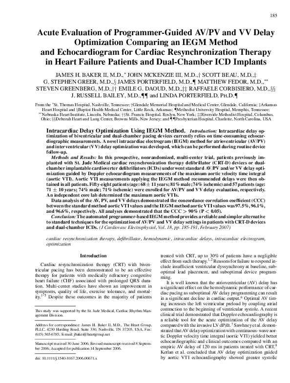 (PDF) Acute evaluation of programmer-guided AV/PV and VV delay optimization comparing an IEGM ...