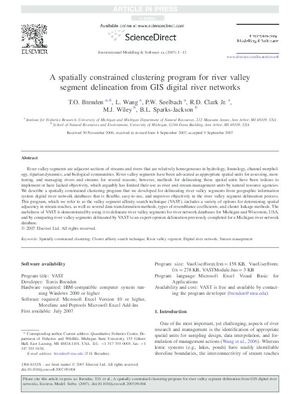 Pdf A Spatially Constrained Clustering Program For River Valley Segment Delineation From Gis