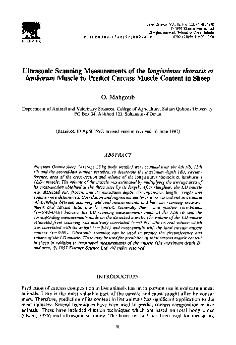 (PDF) Ultrasonic scanning measurements of the longissimus thoracis et ...
