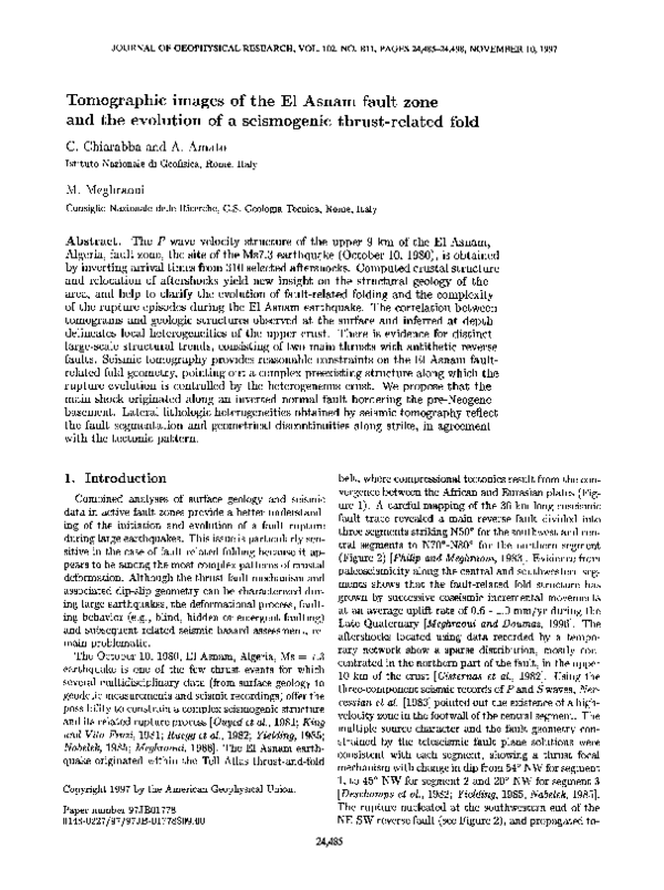 (PDF) Tomographic images of the El Asnam fault zone and the evolution ...
