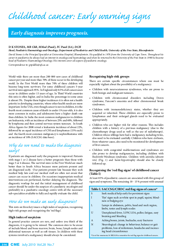 (PDF) Childhood cancer: Early warning signs
