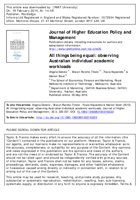 (PDF) All things being equal: observing Australian individual academic workloads