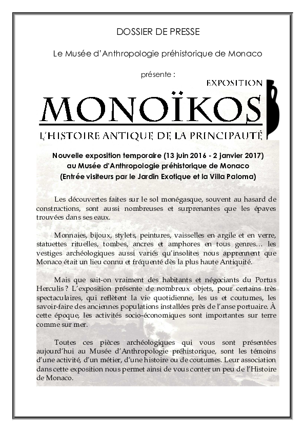 (PDF) Exposition Monoikos, l'histoire antique de Monaco