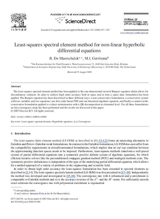 Pdf Least Squares Spectral Element Method For Non Linear Hyperbolic