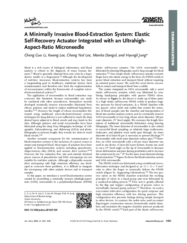(PDF) A Minimally Invasive Blood-Extraction System: Elastic Self ...