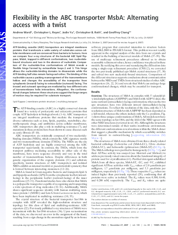 (PDF) Flexibility in the ABC transporter MsbA: Alternating access with ...