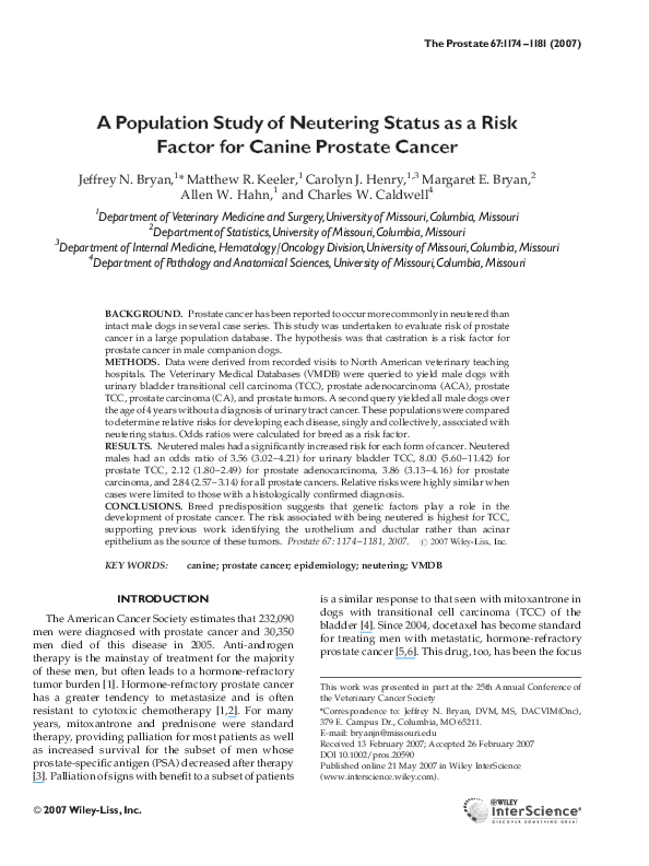 (PDF) A population study of neutering status as a risk factor for ...