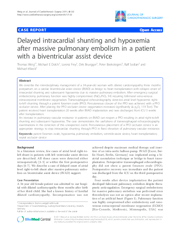 (PDF) Delayed intracardial shunting and hypoxemia after massive ...