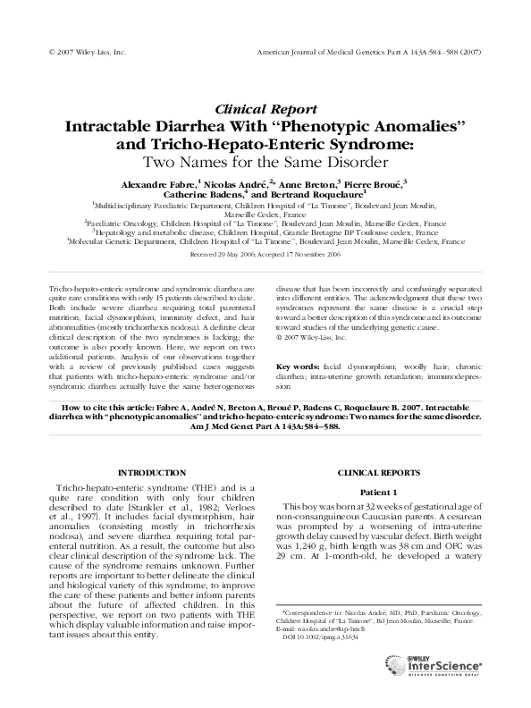 (PDF) Intractable diarrhea with "phenotypic anomalies" and tricho ...